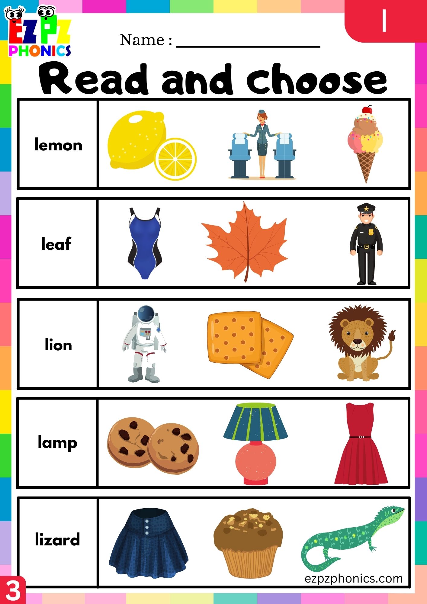 Letter l Read and Choose the Images Phonics Activity Group 3 - ezpzphonics.com